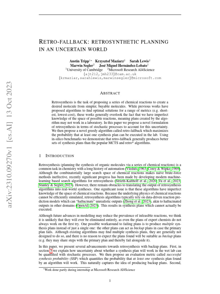 Retro-Fallback: Retrosynthetic Planning in An Uncertain World | PDF ...