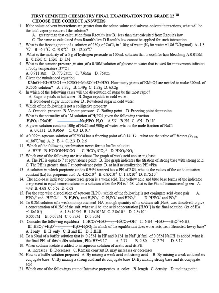 Grade 12 Chem Final Exam | PDF | Acid | Continuum Mechanics