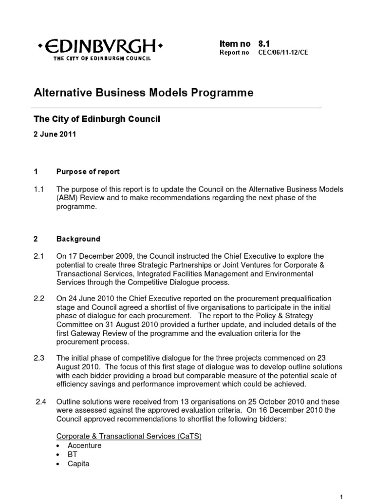 Alternative Business Models Progamme | PDF | Procurement | Evaluation