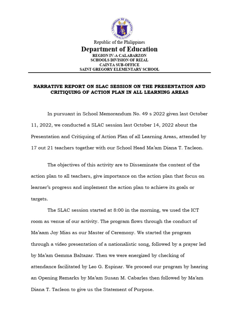 Action Plan Narrative Report | PDF | Learning