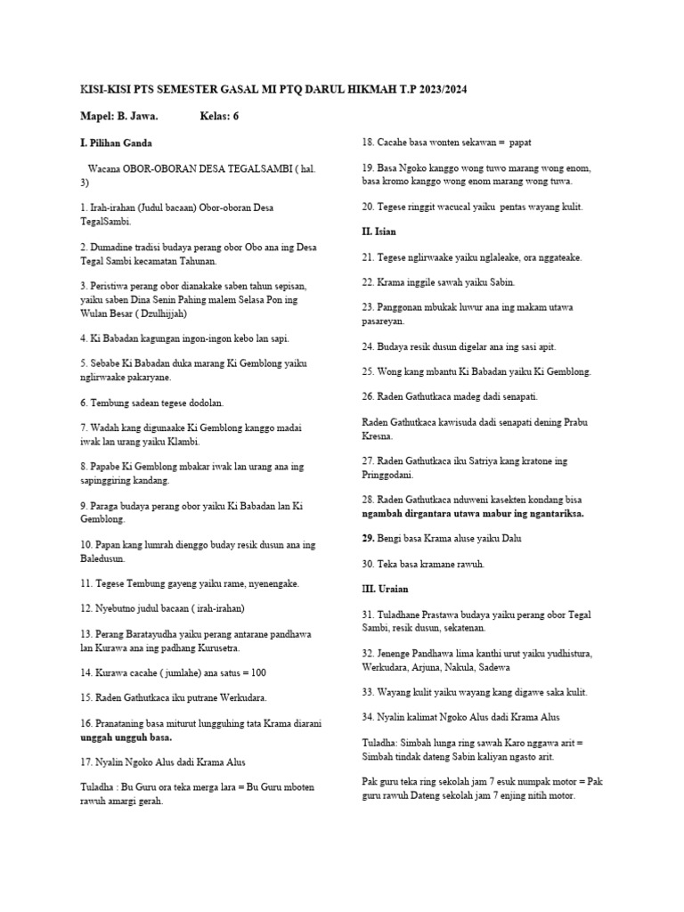 fixKISI2 PTS B.Jawa 23 | PDF