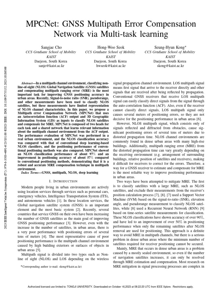 MPCNet GNSS Multipath Error Compensation Network Via Multi-Task Learning | PDF | Global ...