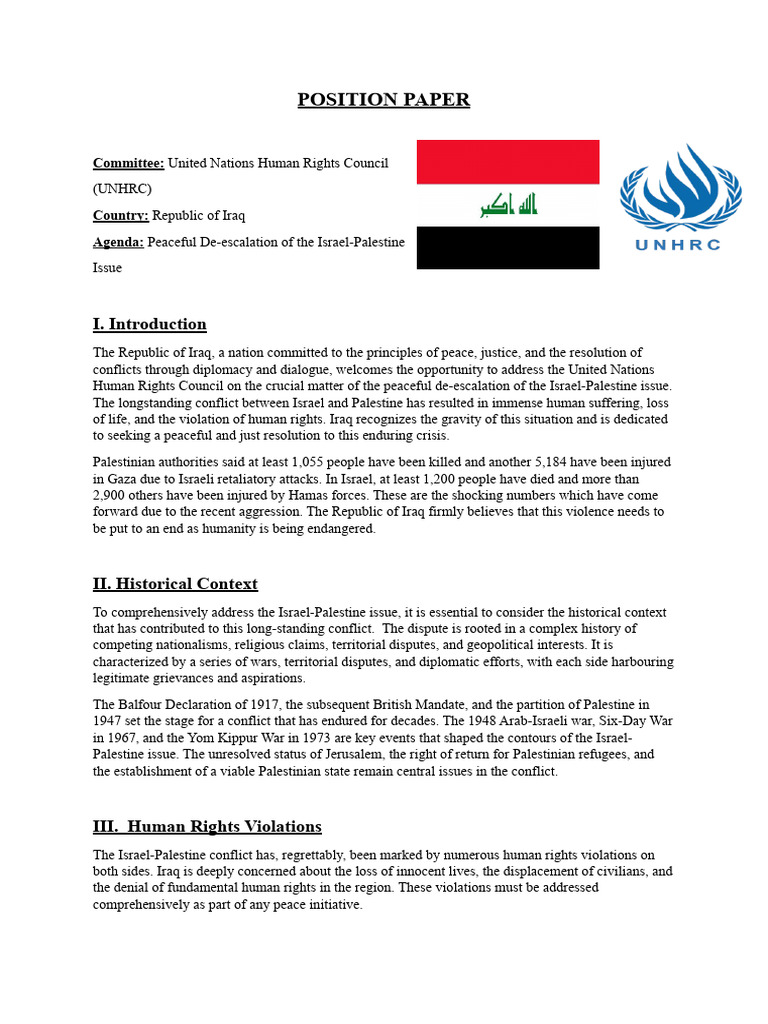 Position Paper MUN | PDF | Israeli–Palestinian Conflict | Israeli ...