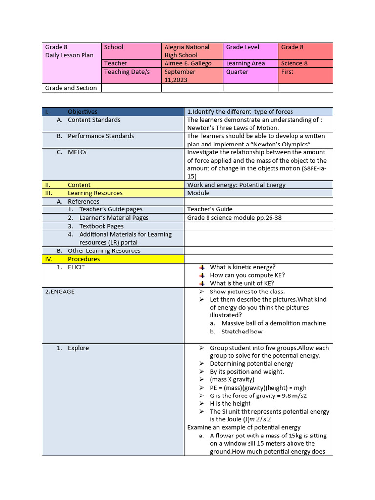 Grade 8 - Force and Motion | PDF | Potential Energy | Mass