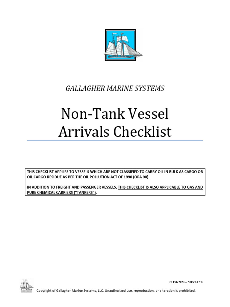Arrivals Checklist Non Tank 20 Feb 2023 | PDF