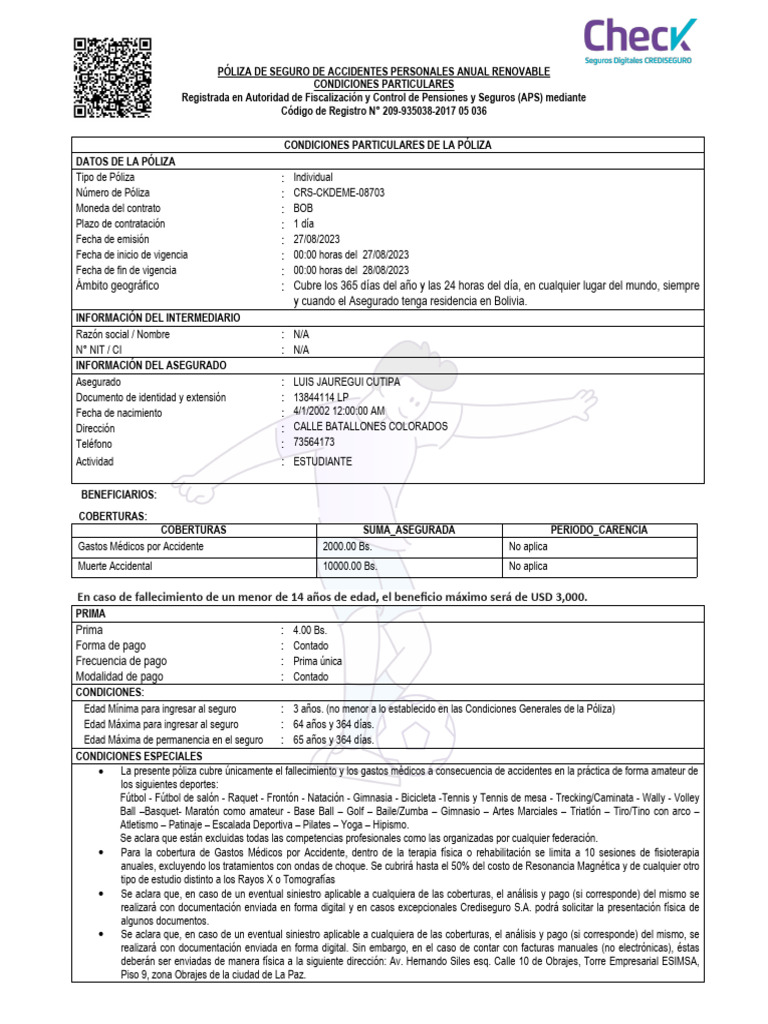 POLIZA | Descargar gratis PDF | Póliza de seguros | Seguro