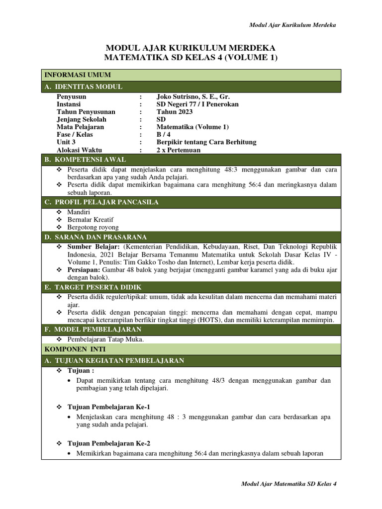 Ma MTK Kelas 4 Unit 3 | PDF