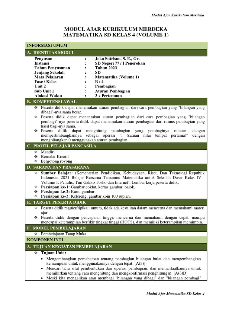 Ma MTK Kelas 4 Unit 2 | PDF