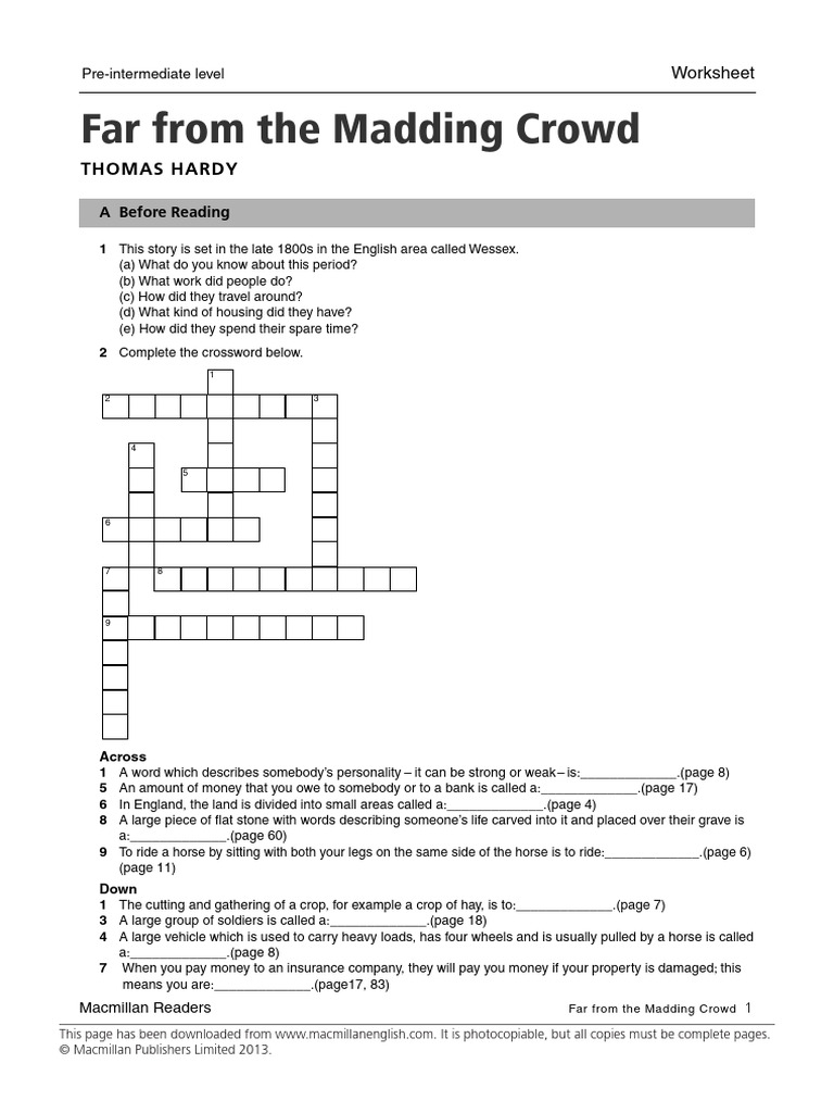 Far from the Madding Crowd Worksheet | PDF | Far From The Madding Crowd
