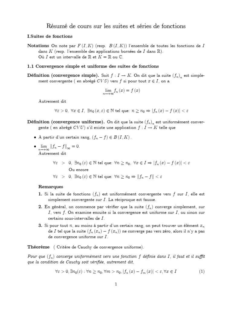 Résumé sur suites et séries de fonctions | PDF