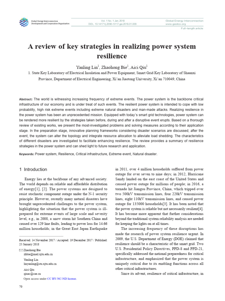 A Review Of Key Strategies In Realizing Power System Resilience Pdf Climate Resilience