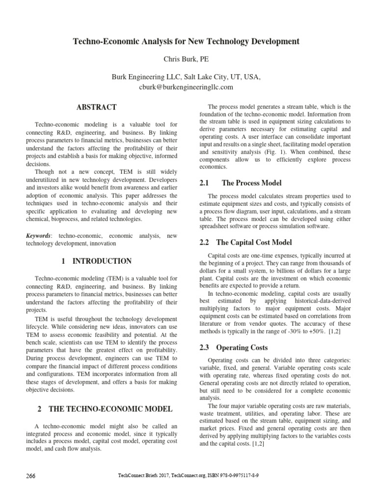 Techno-Economic Analysis For New Technology Development: Chris Burk, PE Burk Engineering LLC ...