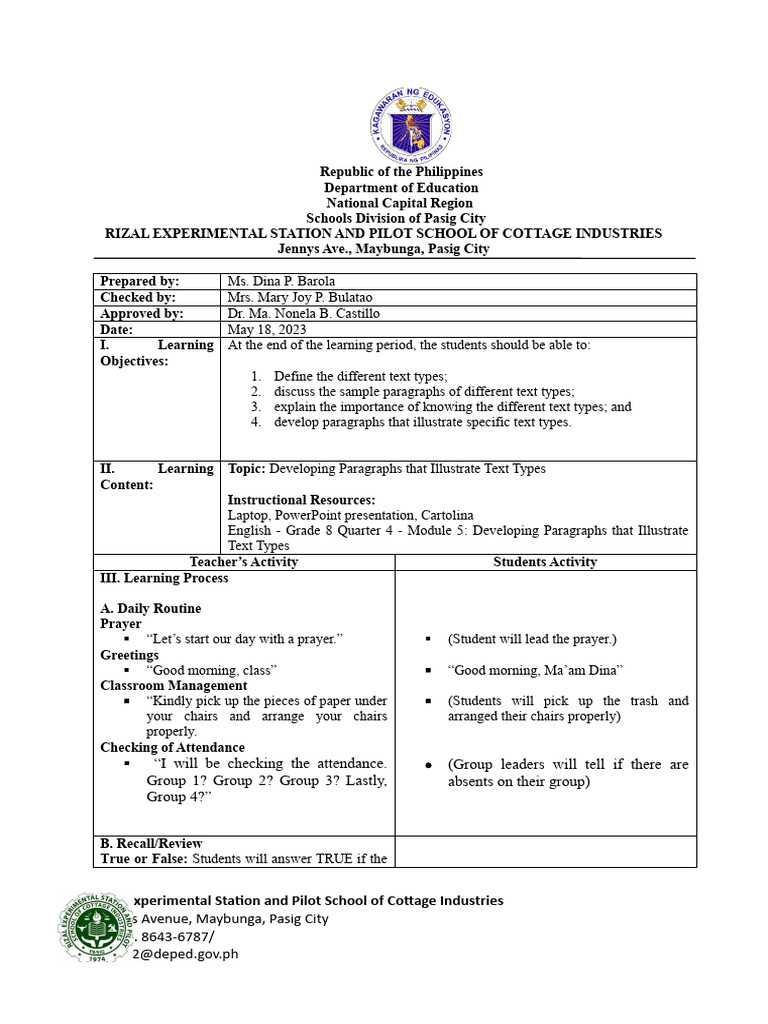 Revised Demo Lesson Plan Print | PDF