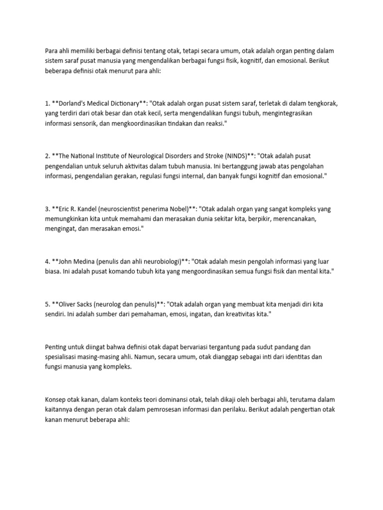 Definisi dan Fungsi Otak | PDF