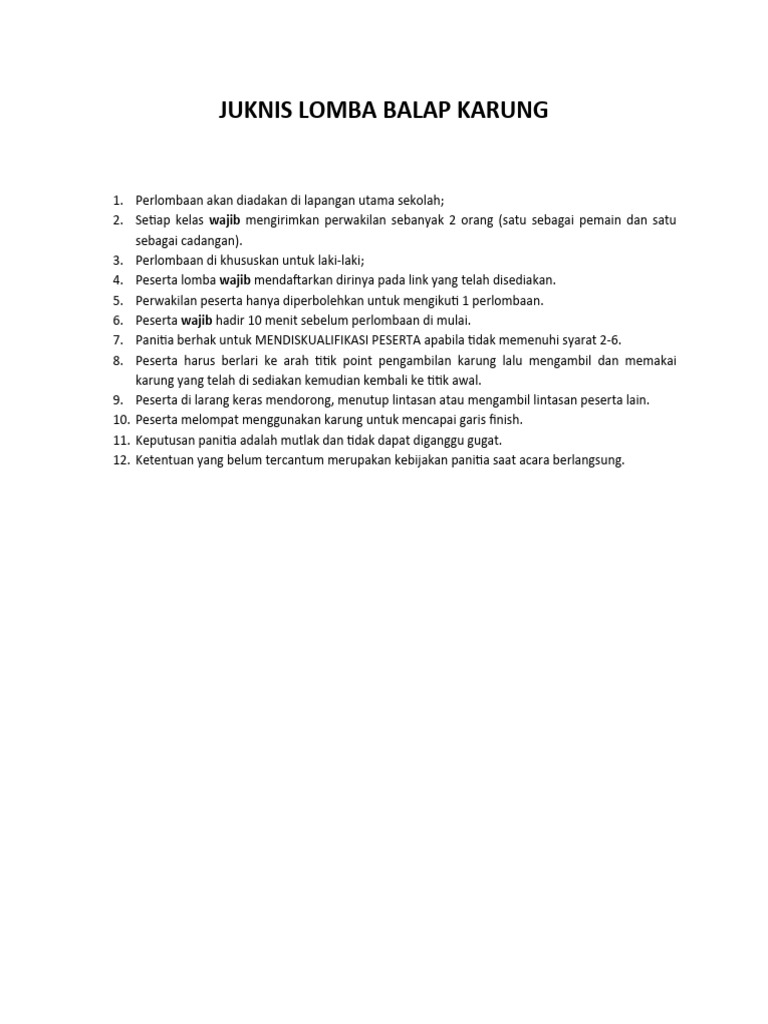 Juknis Lomba Balap Karung | PDF