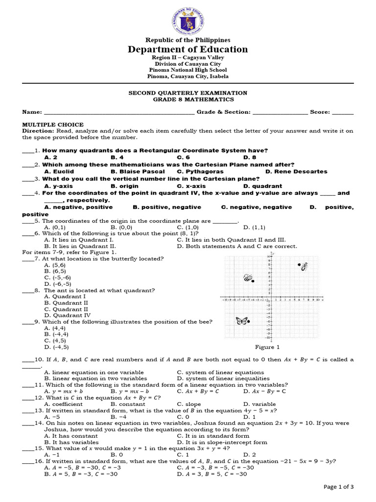 MATH 8 Test Questions SY 2022-2023 - QII | PDF | Cartesian Coordinate ...