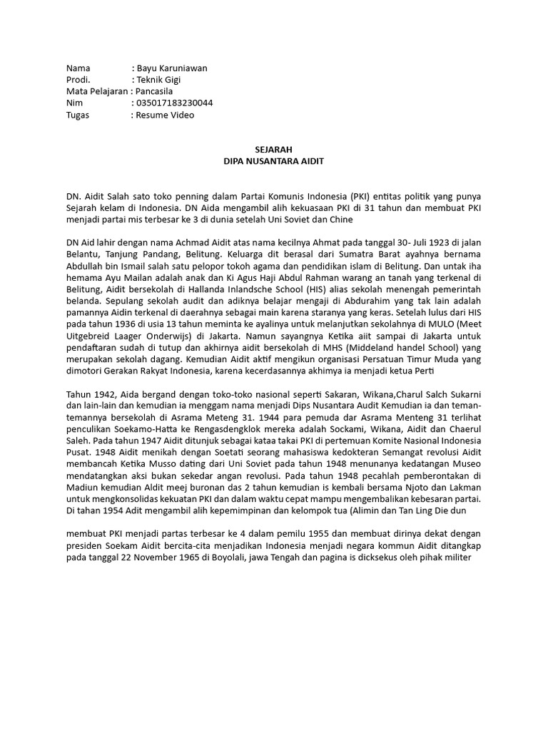 Sejarah DN Aidit dan PKI | PDF