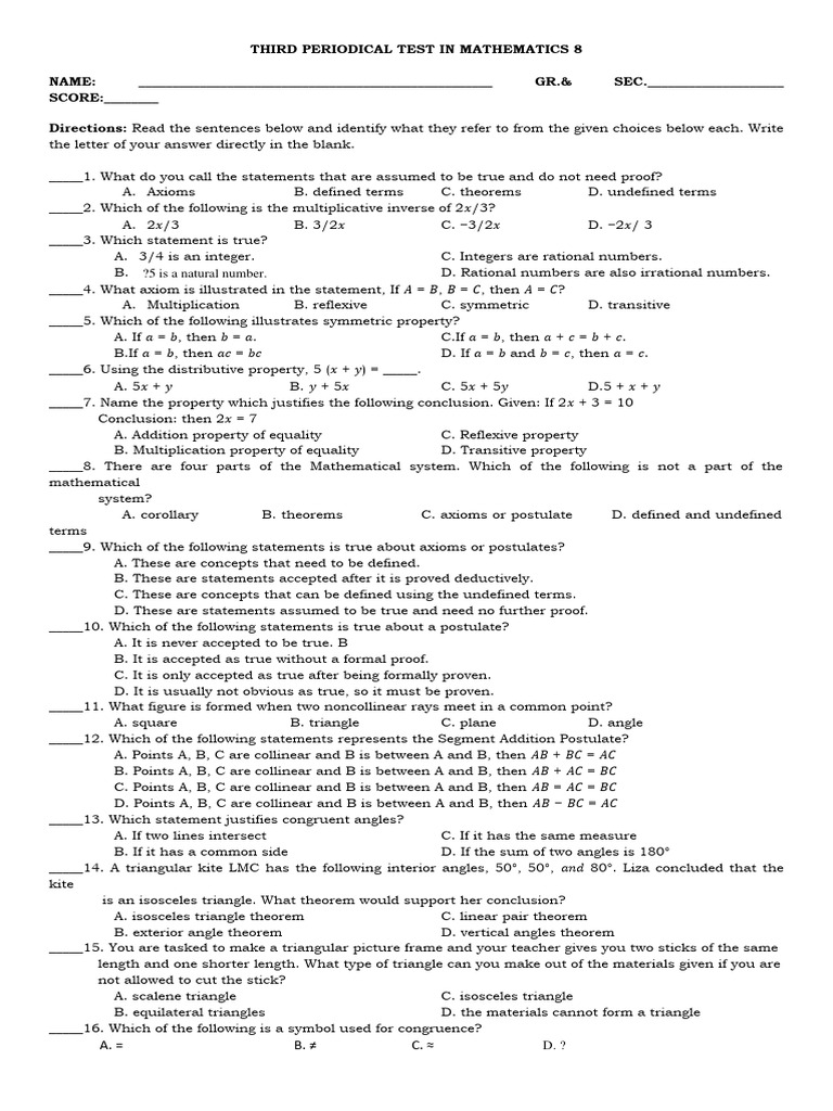 PT - G8 - Math Qiii | PDF