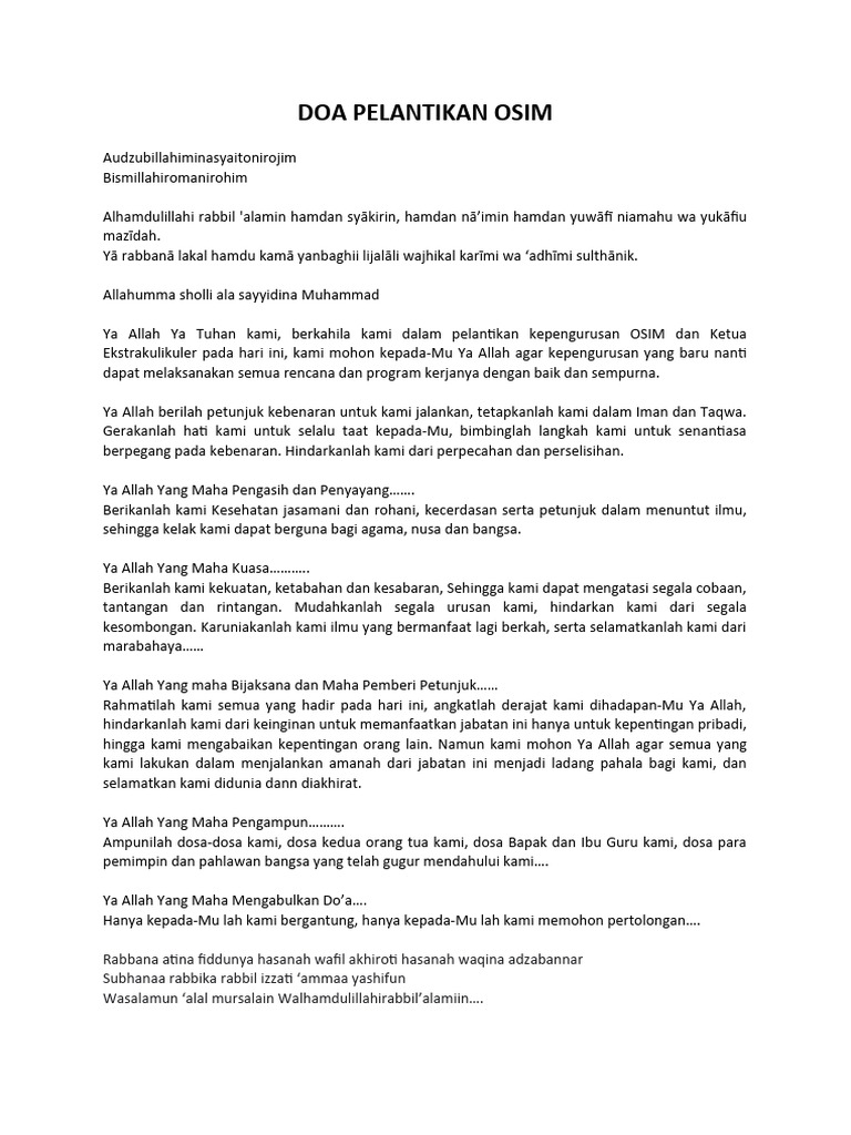 Doa Pelantikan Osim | PDF | Pengembangan Diri | Gaya Hidup