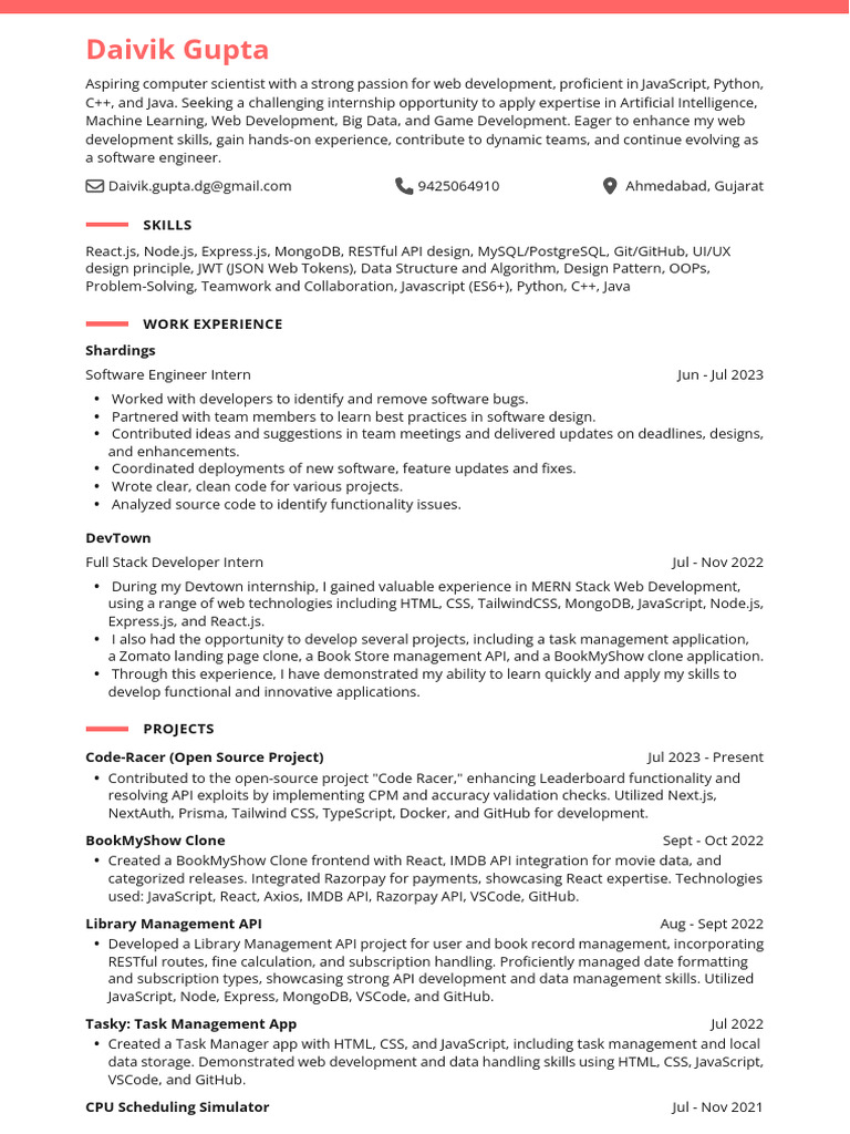 Daivik Gupta - Resume-1 | PDF