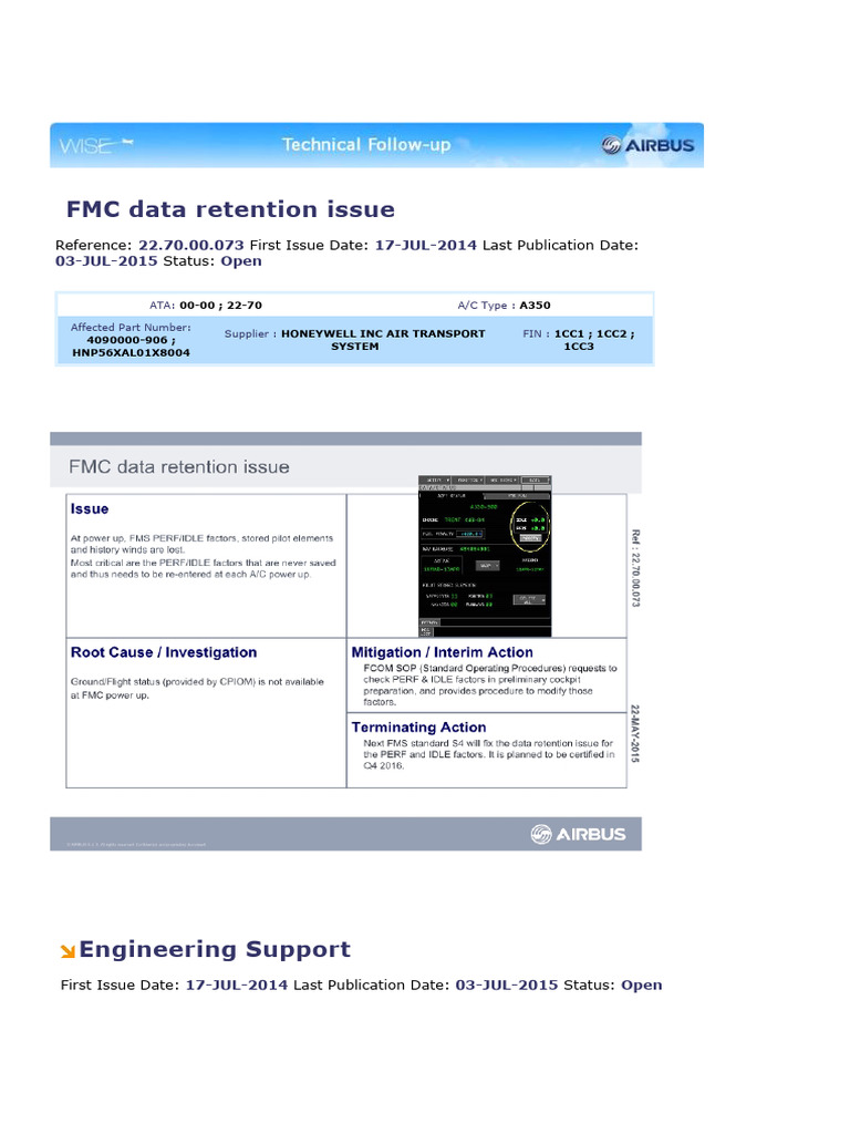 22.70.00.073 - FMC Data Retention Issue | PDF | Transport | Aircraft