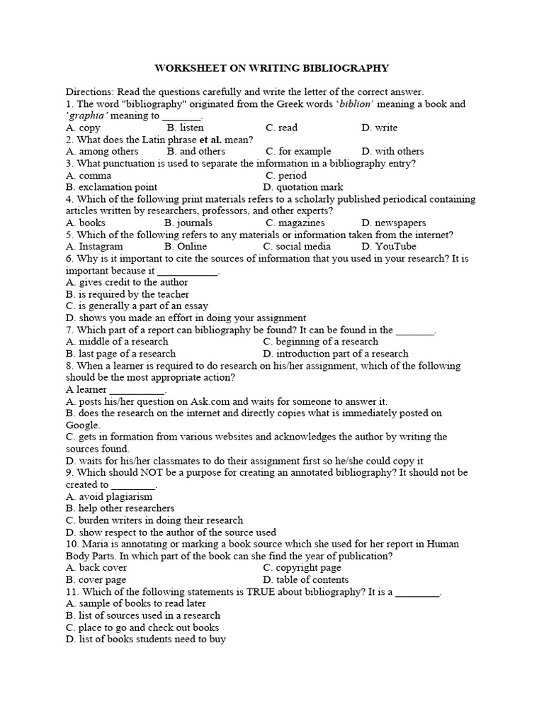 Quiz On Writing Bilbliography | PDF | Books | Bibliography