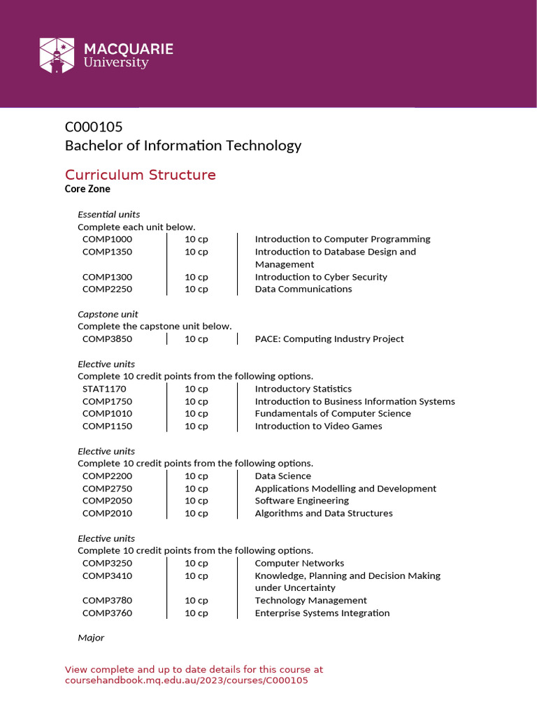 C000105 Bachelor of Information Technology: Curriculum Structure | PDF