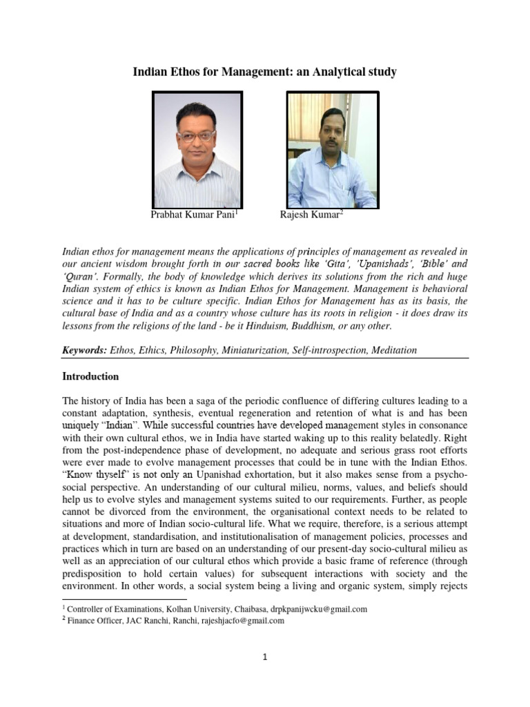 Indian Ethos For Management An Analytic Study | PDF | Intuition | Mind