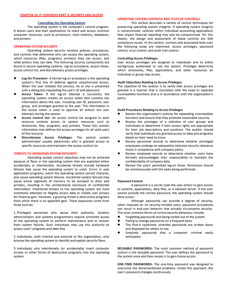 CHAPTER 16: Auditing in CIS | PDF | Security | Computer Security