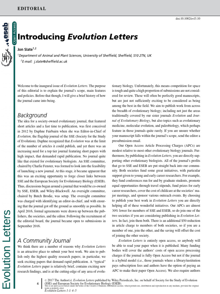 Introducing Evolution Letters EDITORIAL | PDF