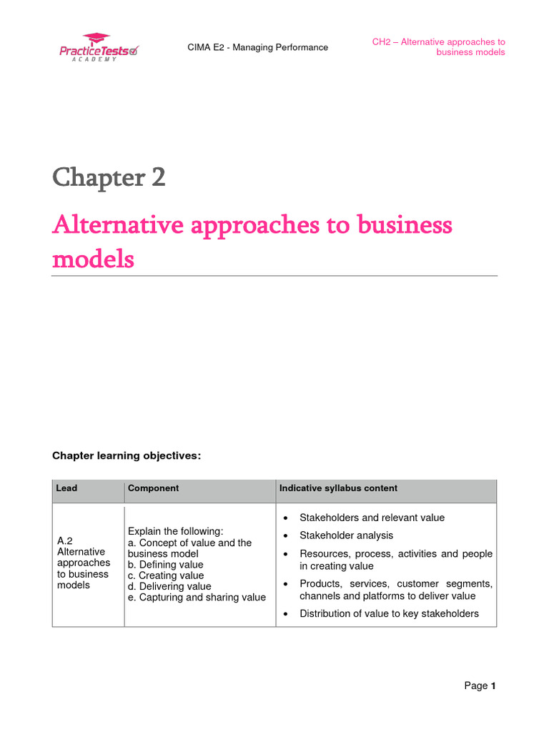 E2 CH2 Alternative Approaches To Business Models | PDF | Business Model ...