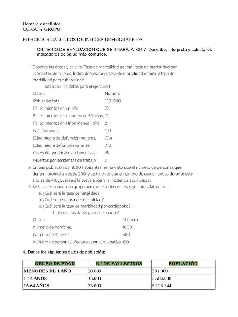 Ejercicios Indicadores Oads | PDF | Tasa de mortalidad | Cáncer