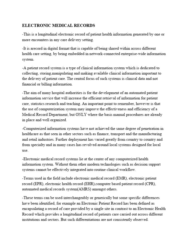 Electronic Medical Records | PDF | Electronic Health Record | Medical ...