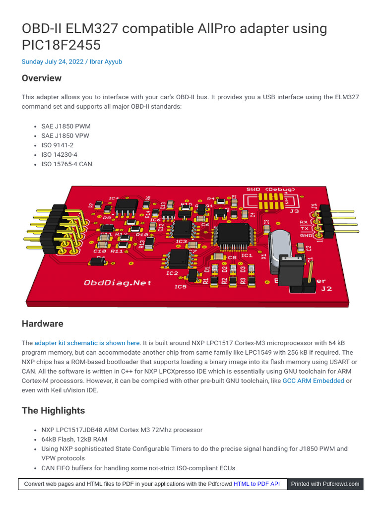 Pic Microcontroller Com Obd II Elm327 Compatible Allpro Adap | PDF | Bluetooth | Manufactured Goods