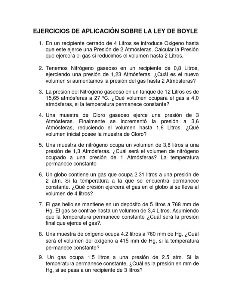 Ejercicios Ley de Boyle | PDF