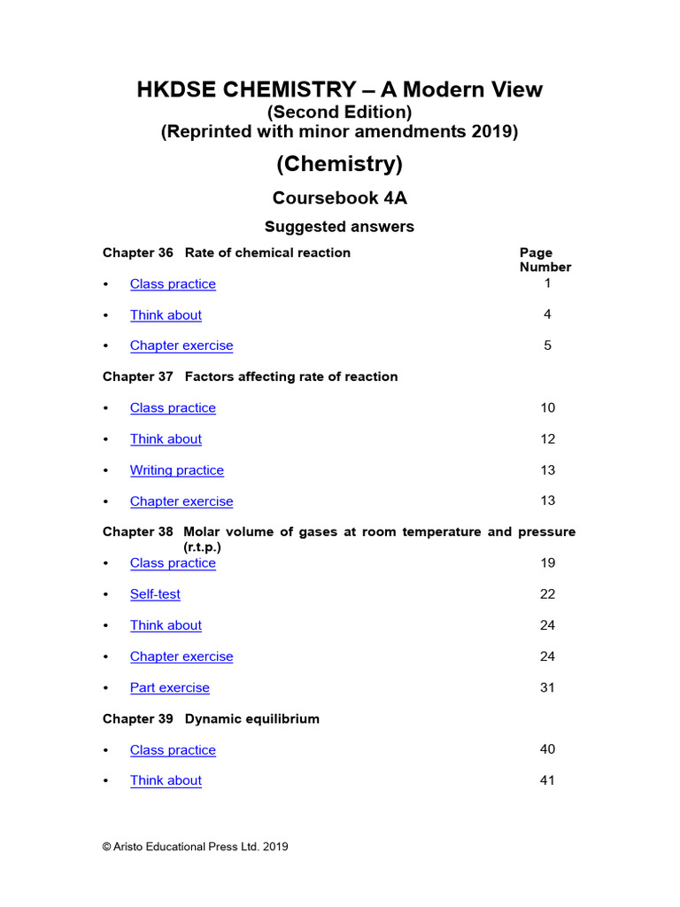 HKDSE Chemistry Coursebook 4A Solutions | PDF | Science & Mathematics