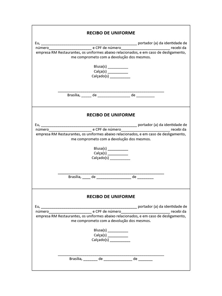 Recibo de Uniforme | PDF