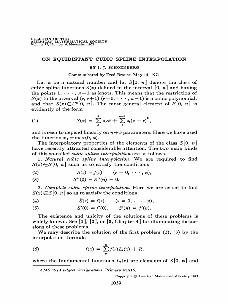 (1971) On Equidistant Cubic Spline Interpolation (Schoenberg) | PDF ...