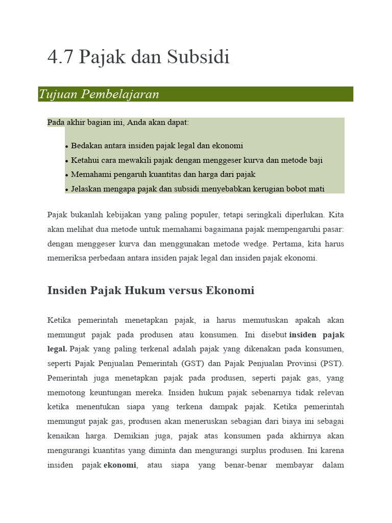 Dampak Pajak dan Subsidi pada Pasar | PDF