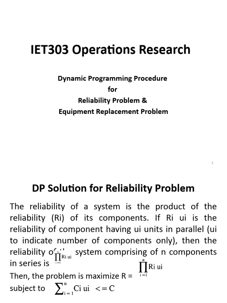 44 DP Reliability Equipment Replacement Problems | PDF | Reliability Engineering | Dynamic ...