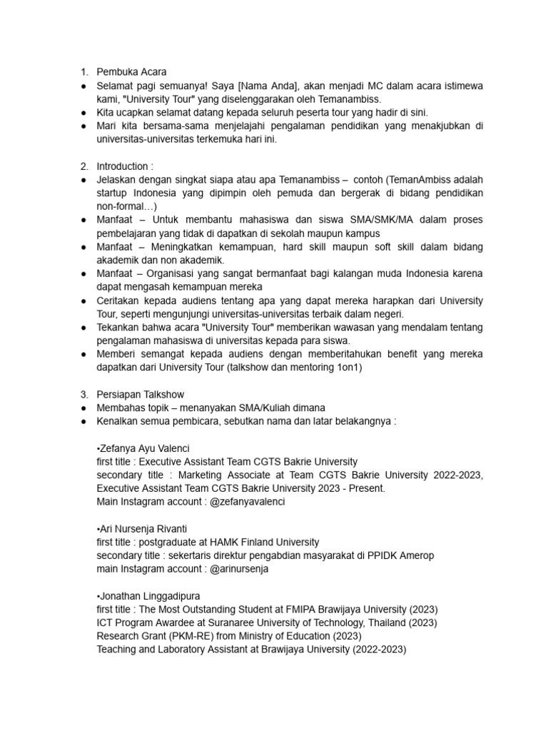 Cue Card MC TemanAmbiss | PDF | Bisnis | Ilmu Sosial