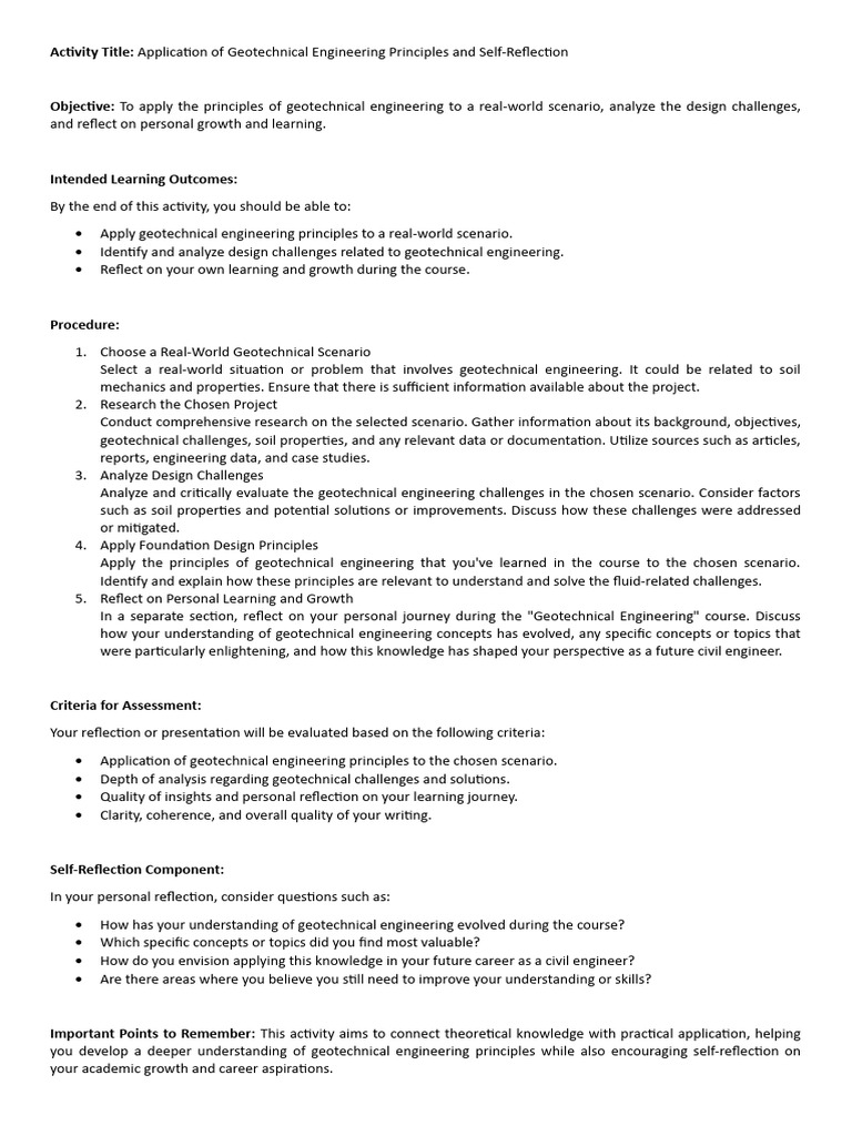 Reflection Activity 1 | PDF | Geotechnical Engineering | Engineering