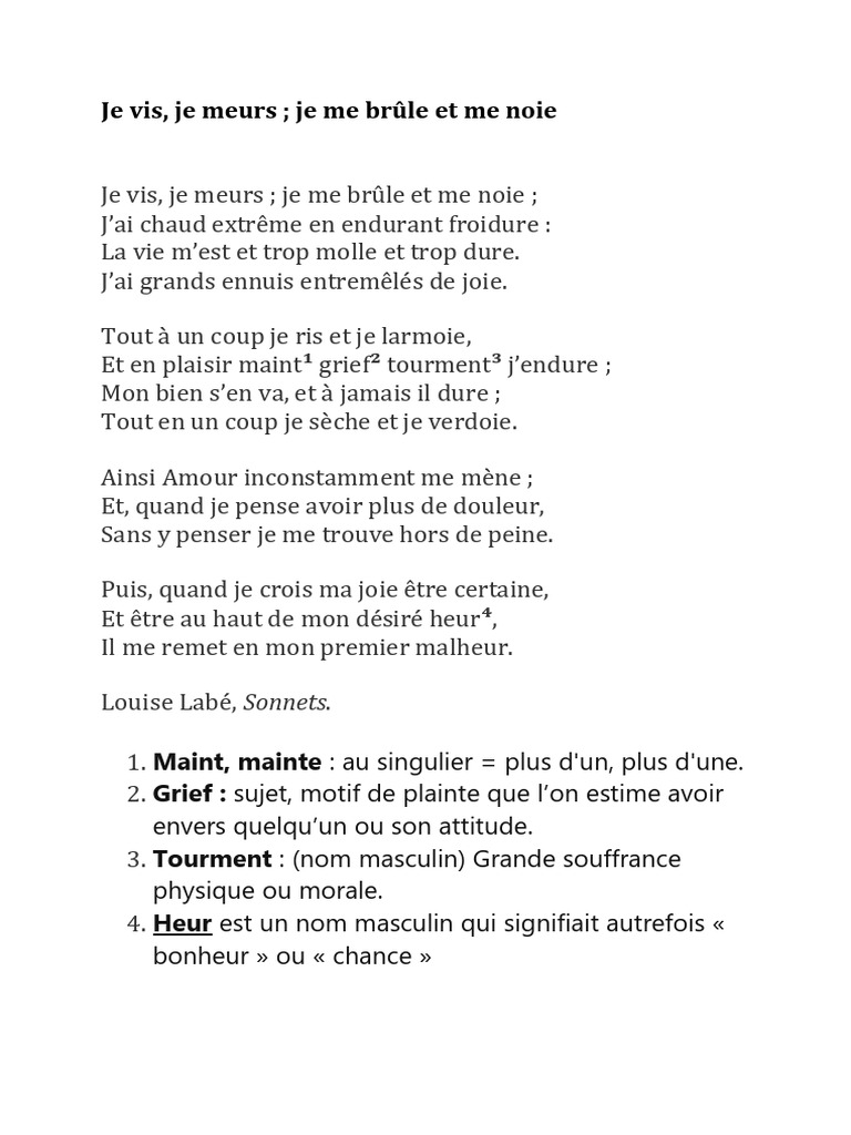 Poeme Je Vis Je Meurs | PDF
