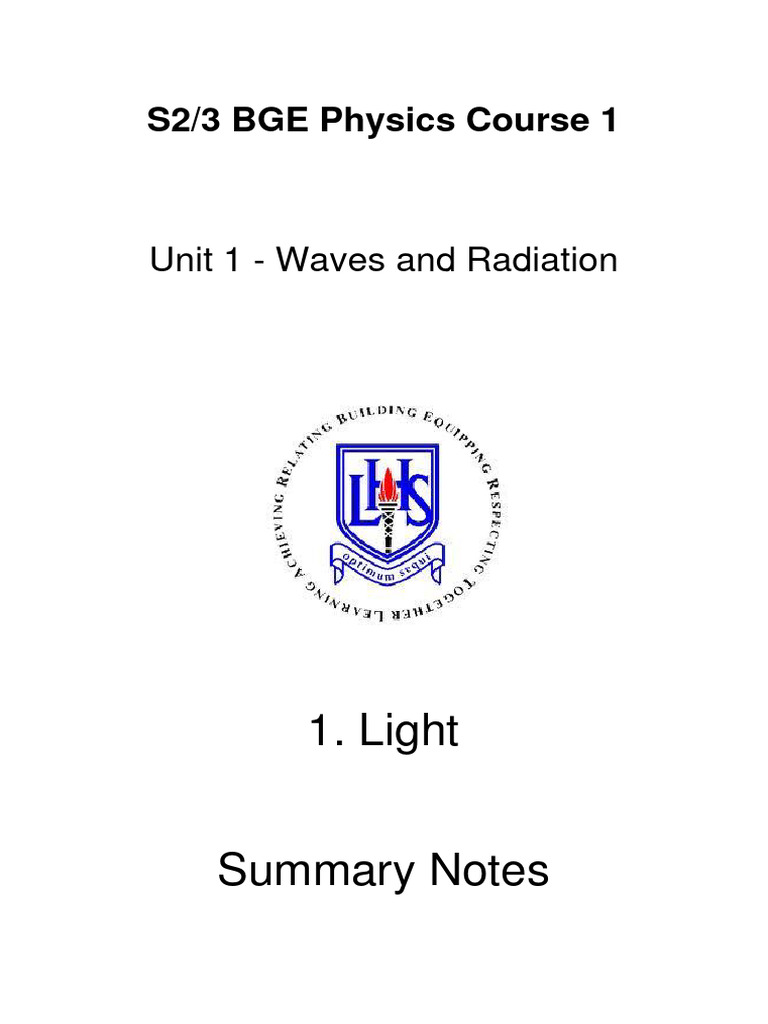 [459539]1.1_BGE__1__-_Light_Summary_Notes | PDF | Mirror | Light