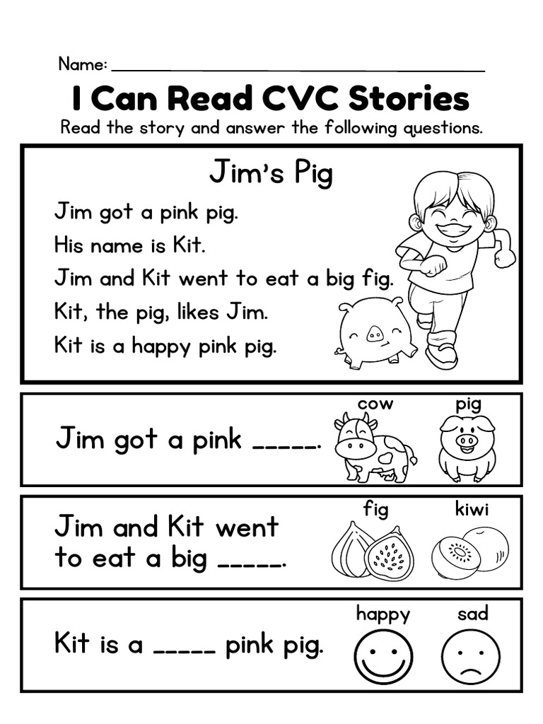 Short I #1 CVC Stories Reading Comprehension English Worksheet | PDF
