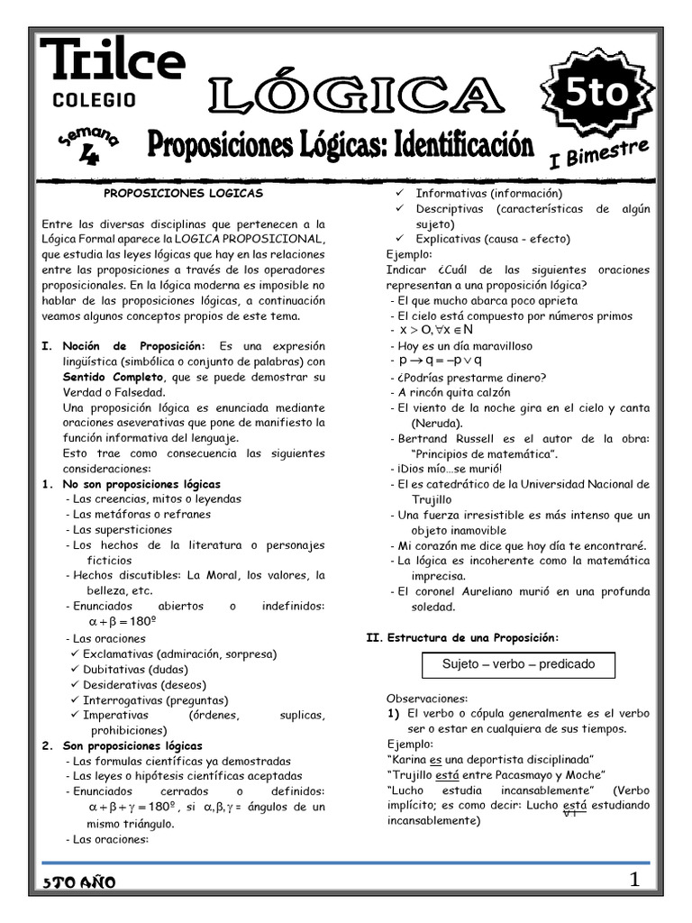 S4 Rl5° Ib Proposiciones Logicas Identificacion | PDF | Lógica