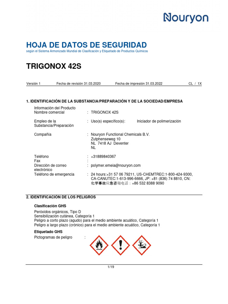 HDS TRIGONOX 42S | PDF | Toxicidad | Química