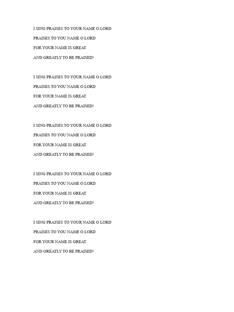 Praises to Your Name, O Lord | PDF