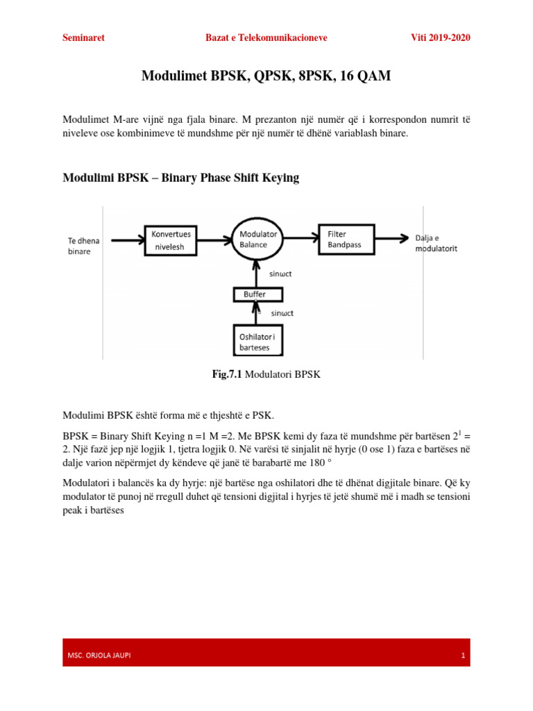 Seminar 7 BPSK, QPSK, 8PSK, 16QAM | PDF