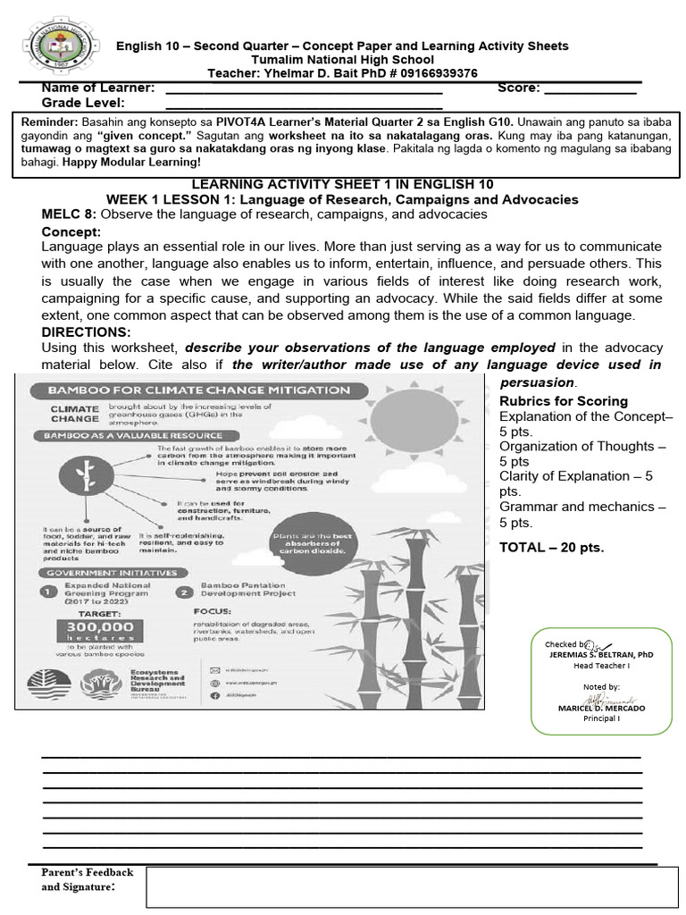Activity Sheet Melc 8 Eng 10 | Download Free PDF | Behavior ...